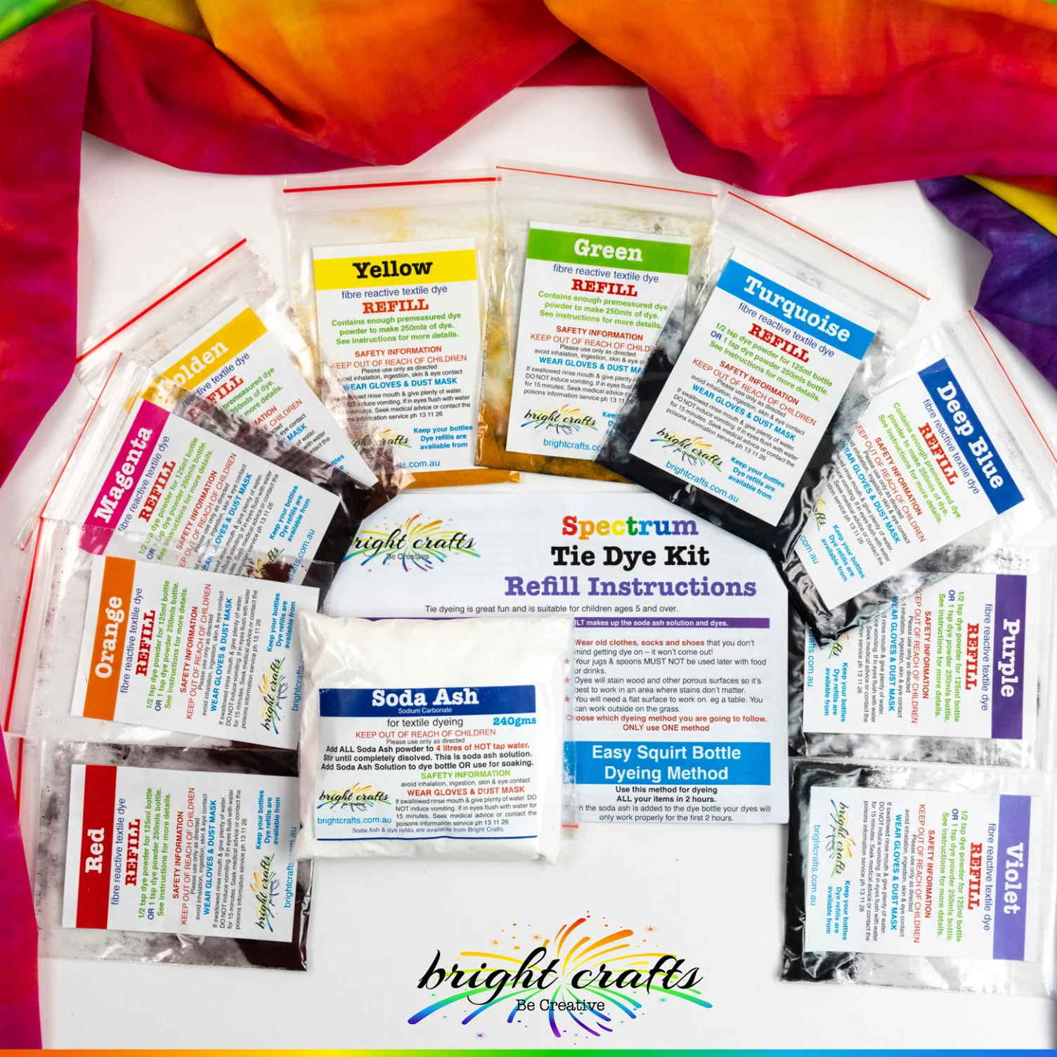 Tie Dye Kits - Tie Dye Kit Refills - Bright Crafts - Australian Made